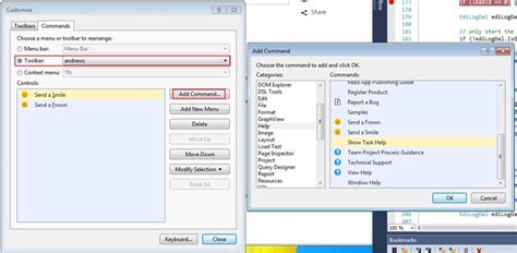 Visual Studio Menus Toolbars And Commands Customizing Menus And Toolbars