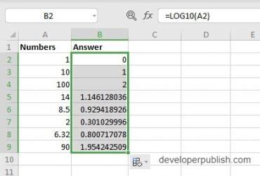 How To Use LOG10 Function In Excel Developer Publish
