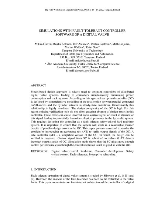 PDF Simulations With Fault Tolerant Controller Software Of A Digital Valve