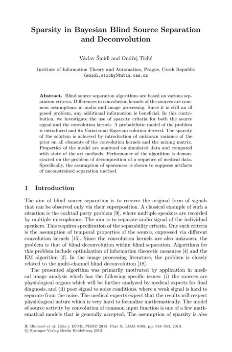 Pdf Sparsity In Bayesian Blind Source Separation And Deconvolution