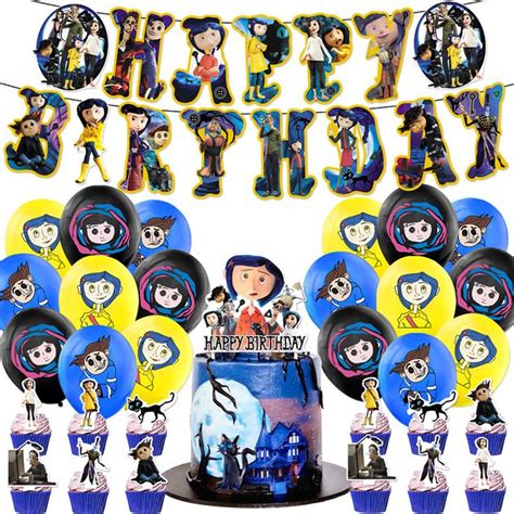 Coraline Series Birthday Party Dinnerware Disposable Banner Cake Topper