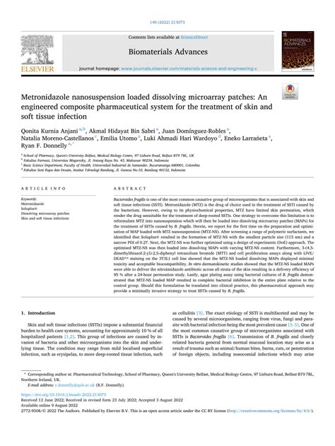 Pdf Metronidazole Nanosuspension Loaded Dissolving Microarray Patches An Engineered Composite