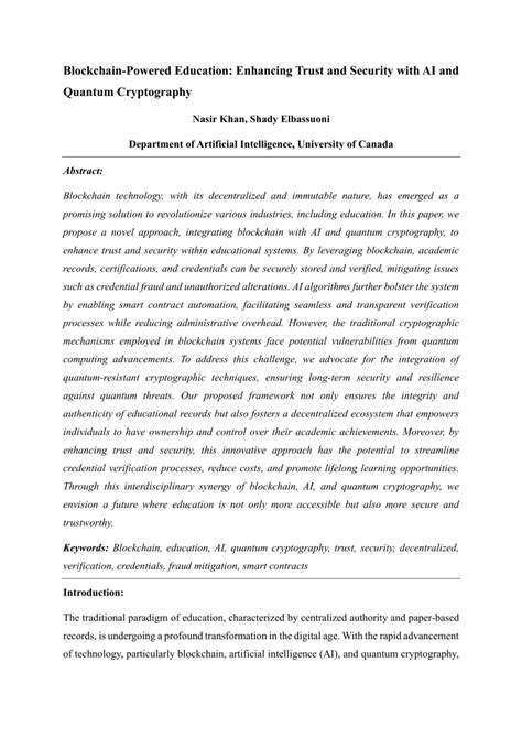 Pdf Blockchain Powered Education Enhancing Trust And Security With Ai And Quantum Cryptography