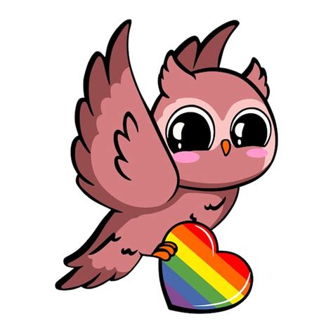 Premium Vector Cute Little Owl Flying And Holding A Rainbow Lgbt Heart Pride Month Sticker