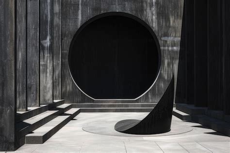 A Closeup Shot Of A Black Cylindrical Object Surrounded By Concrete Great For Architectural Or