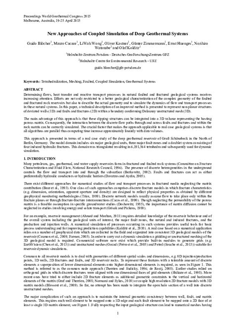Pdf New Approaches Of Coupled Simulation Of Deep Geothermal Systems