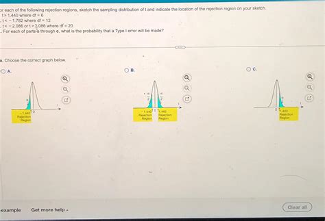 solved or each of the following rejection regions sketch