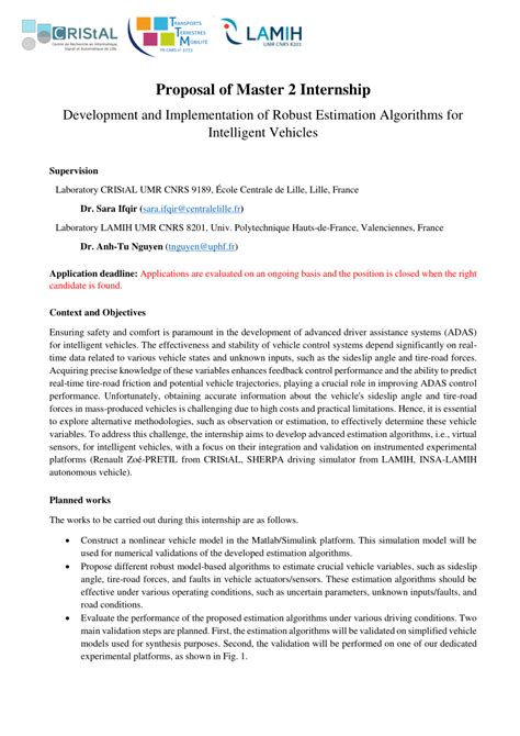 pdf master internship offer development and implementation of robust