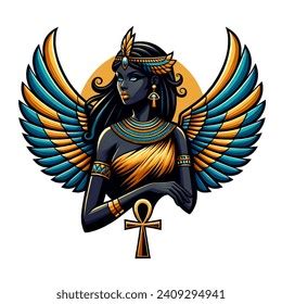 Logo Black Woman Winged Egyptian Goddess Ai Generated Image