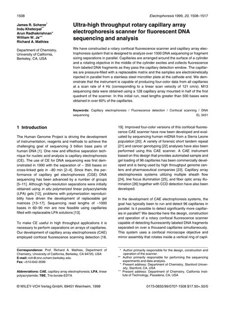 Pdf Ultra High Throughput Rotary Capillary Array Electrophoresis Scanner For Fluorescent Dna