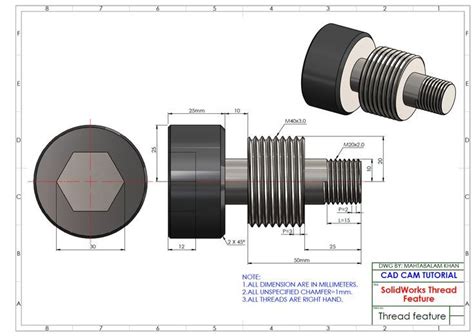SolidWorks Tutorial Thread Feature Trim With Start Face And Trim With End Face Solidworks