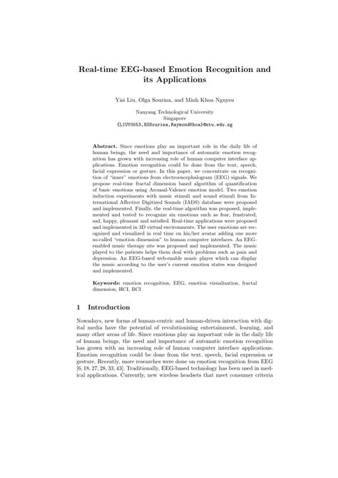 pdf real time eeg based emotion recognition and its applications
