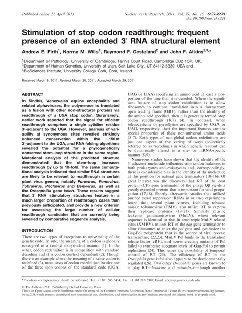 Pdf Stimulation Of Stop Codon Readthrough Frequent Presence Of An Extended 3′ Rna Structural