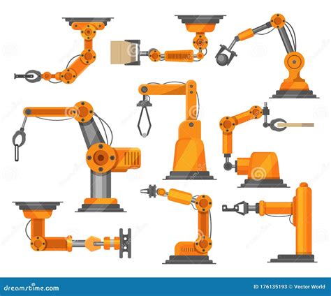 Industrial Robots Manipulators Collection Vector Robotic Illustration