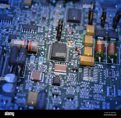 Microchips On A Circuit Board Stock Photo Alamy