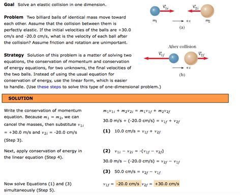 solved goal solve an elastic collision in one dimension