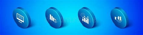 Set Isometric Data Analysis Pie Chart Infographic And Financial Growth Decrease Icon Vector