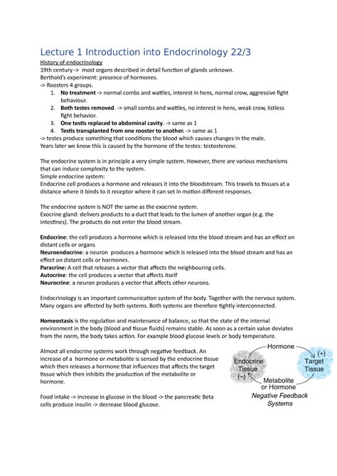 Lecture Notes Endocrinology Lecture Introduction Into Endocrinology History Of