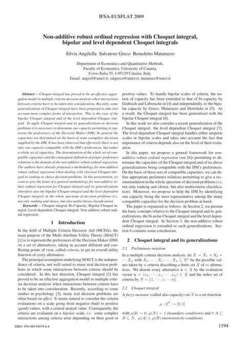 Pdf Non Additive Robust Ordinal Regression With Choquet Integral Bipolar And Level Dependent