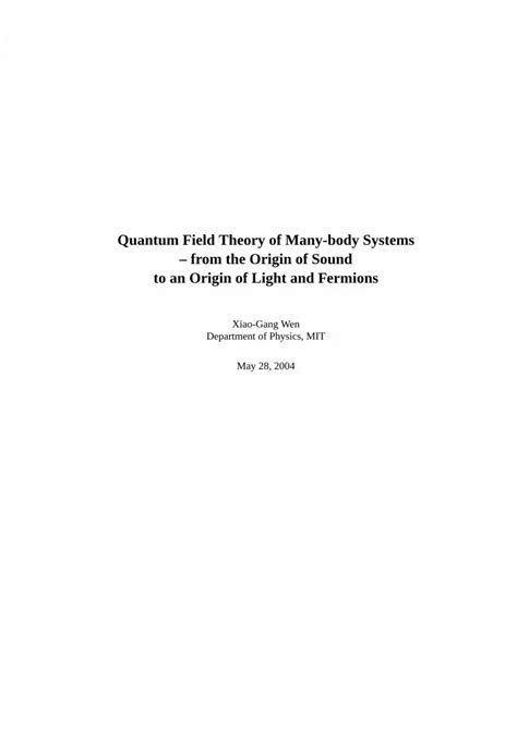 Pdf Quantum Field Theory Of Many Body Systems From The Origin Of Sound To An Origin Of Light
