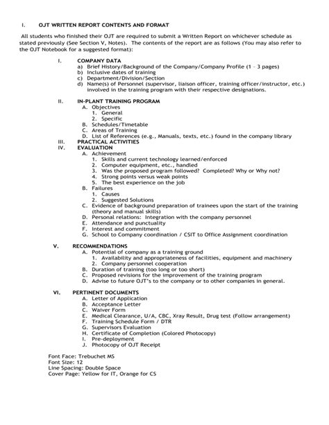 Ojt Report Guidelines And Format