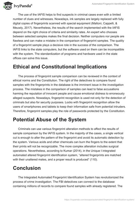 Automated Fingerprint Identification System 1130 Words Essay Example