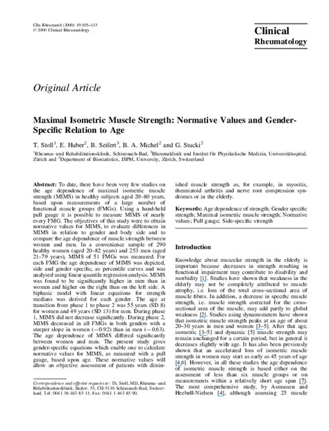 Pdf Maximal Isometric Muscle Strength Normative Values And Gender Specific Relation To Age