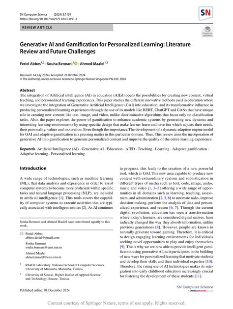 Generative Ai And Gamification For Personalized Learning Literature Review And Future
