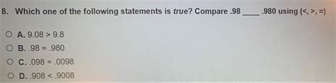 Answered 8 Which One Of The Following Statements Is True Compare 98