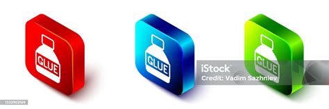 흰색 배경에 격리 된 등색 접착제 아이콘 빨간색 파란색 및 녹색 사각형 버튼 벡터 3차원 형태에 대한 스톡 벡터 아트 및 기타 이미지 3차원 형태 건강관리와 의술