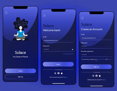 Sign Up And Log In Screens For A Mobile Meditation App On Behance