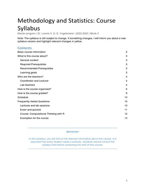 Syllabus Statisticsandmethodology 2022 2023 Block3 Version1 Pdf