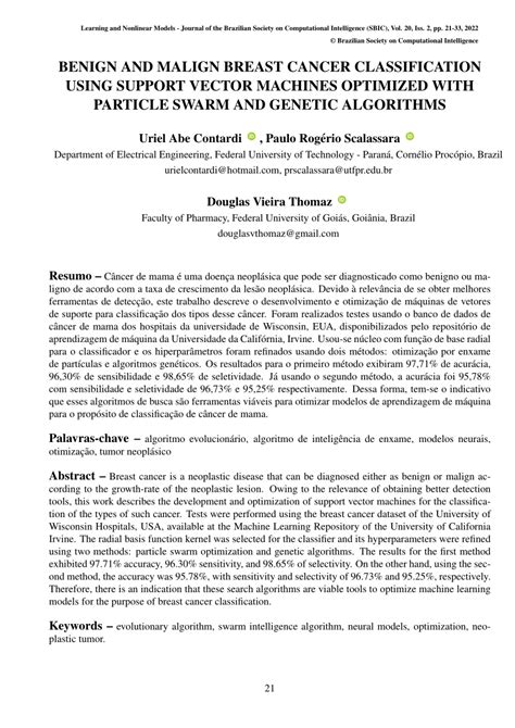 Pdf Benign And Malign Breast Cancer Classification Using Support Vector Machines Optimized