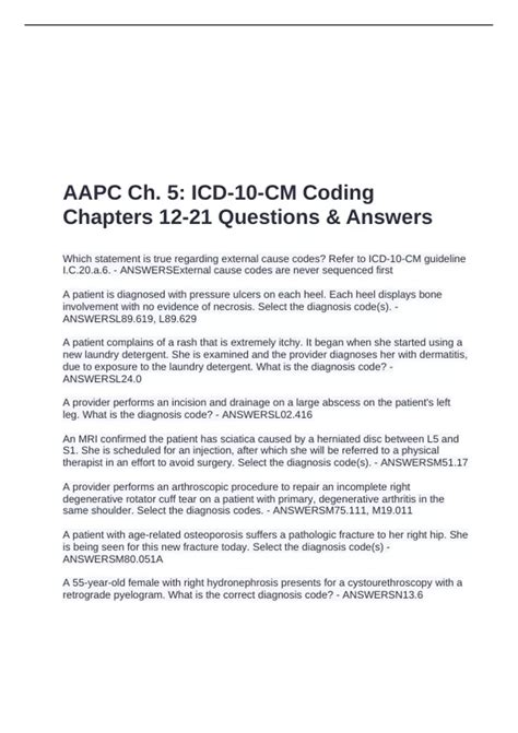 Aapc Ch 5 Icd 10 Cm Coding Chapters 12 21 Questions And Answers Aapc Ch 5 Icd 10 Cm Coding
