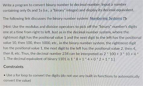 Solved Write A Program To Convert Binary Number To Decimal