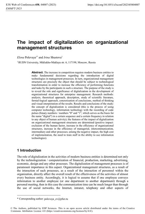 Pdf The Impact Of Digitalization On Organizational Management Structures