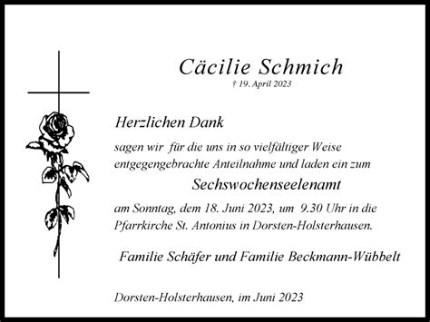 Traueranzeigen Von Cäcilie Schmich Sich Erinnern De