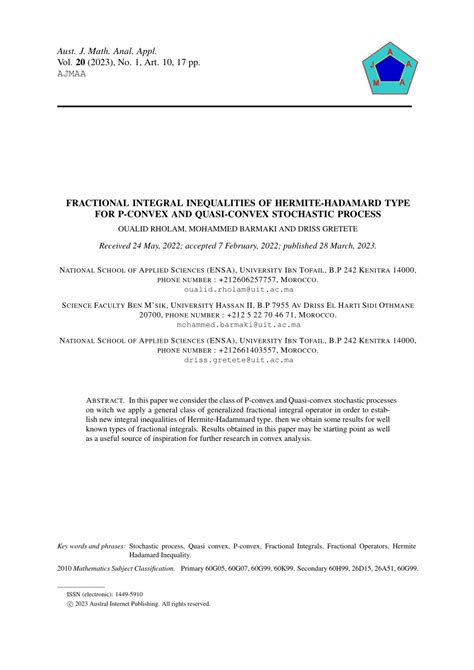 Pdf Fractional Integral Inequalities Of Hermite Hadamard Type For P