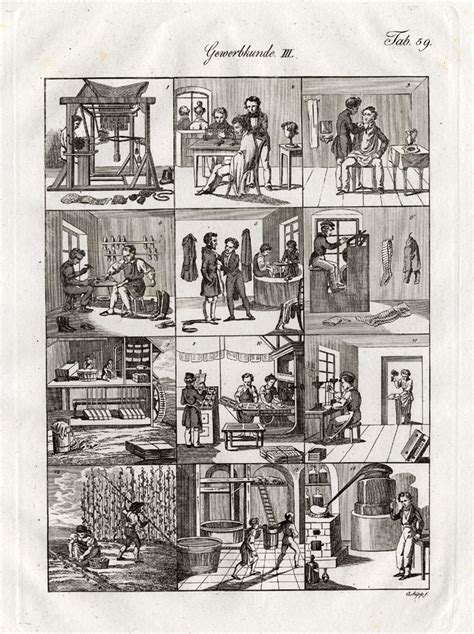 Antique Print Barber Taylor Shoemaker Paper Czech 1844 · Pictura