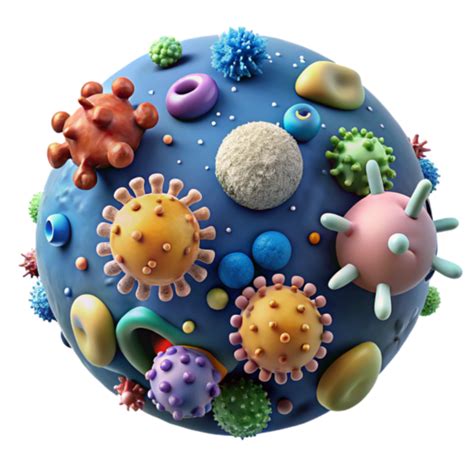 Colorful 3d Microbe World A Vivid Illustration Of Viral And Cellular Structures 55386313 Png