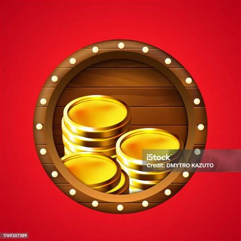 내부에 동전 더미가 있는 나무 원형 프레임 벡터 클립아트 3차원 형태에 대한 스톡 벡터 아트 및 기타 이미지 3차원 형태 가상 이벤트 가상현실 Istock
