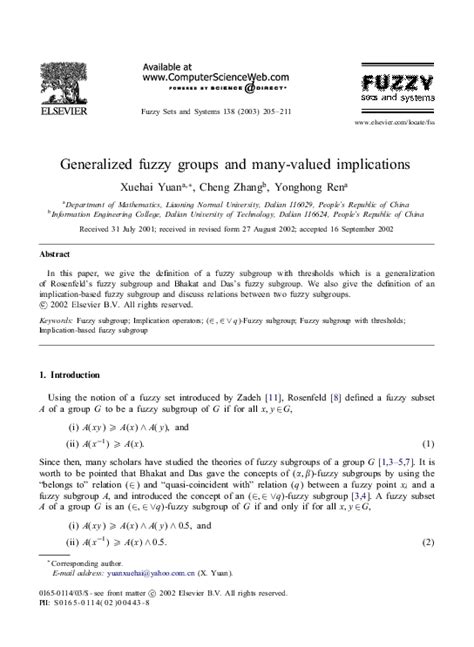 Pdf Generalized Fuzzy Groups And Many Valued Implications