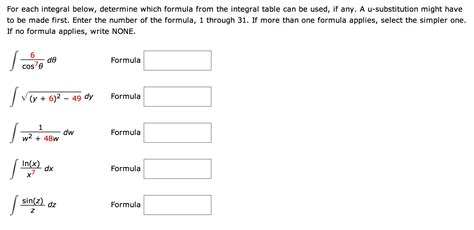 For Each Integral Below Determine Which Formula From Chegg Com