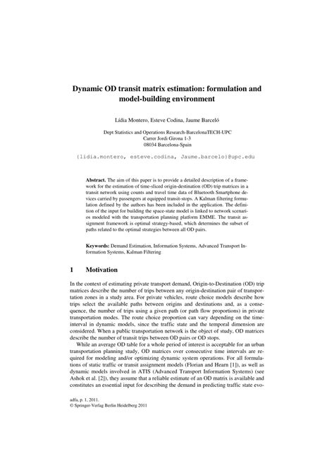 Pdf Dynamic Od Transit Matrix Estimation Formulation And Model