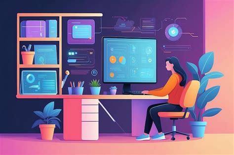 Premium Photo Ai Assistant Efficiency Flat Vector Illustration Of