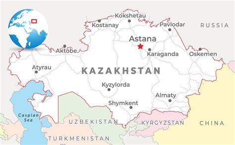 Kazakhstan Map With Capital Astana Most Important Cities And National