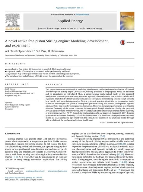 Pdf A Novel Active Free Piston Stirling Engine Modeling Development