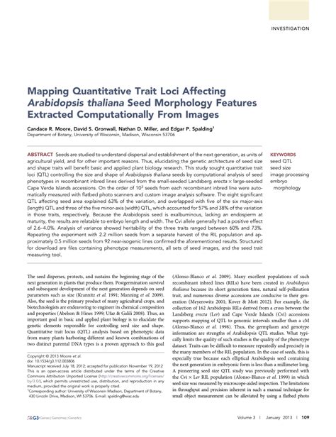 Pdf Mapping Quantitative Trait Loci Affecting Arabidopsis Thaliana Seed Morphology Features