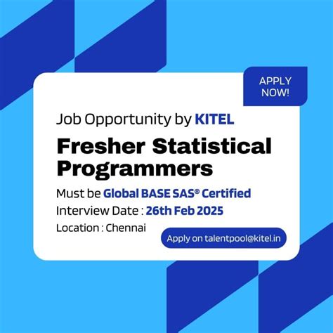 Job Opportunity By Kitel Fresher Statistical Programmers Sas Certified
