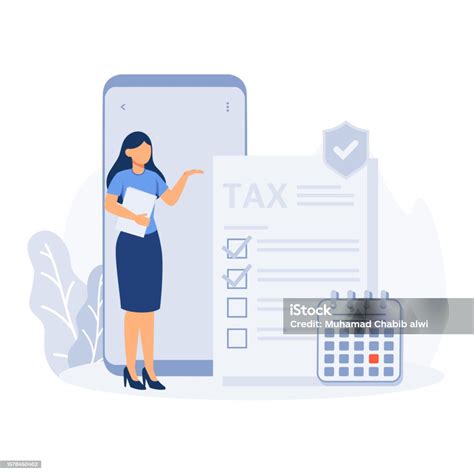 과세 계획 개념입니다 세금 달력을 사용하여 온라인 및 재정 고문과 함께 세금 신고서를 작성하는 캐릭터 플랫 벡터 현대 그림 개념에 대한 스톡 벡터 아트 및 기타 이미지